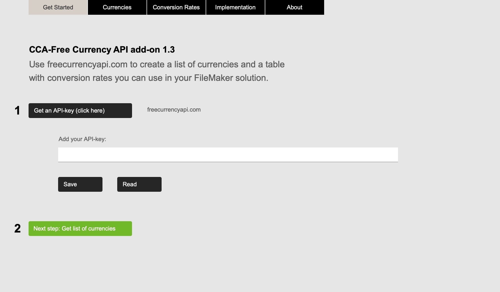 CCA - Free Currency API Add-on - FM Starter
